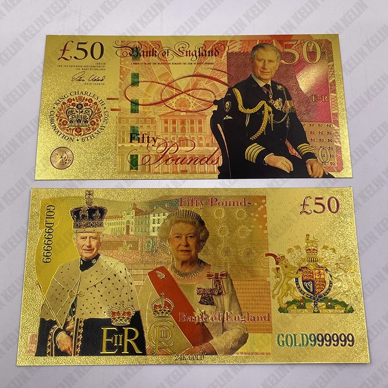 Beautiful Queen Elizabeth II King Charles III Gold Banknotes GBP UK 20 ...