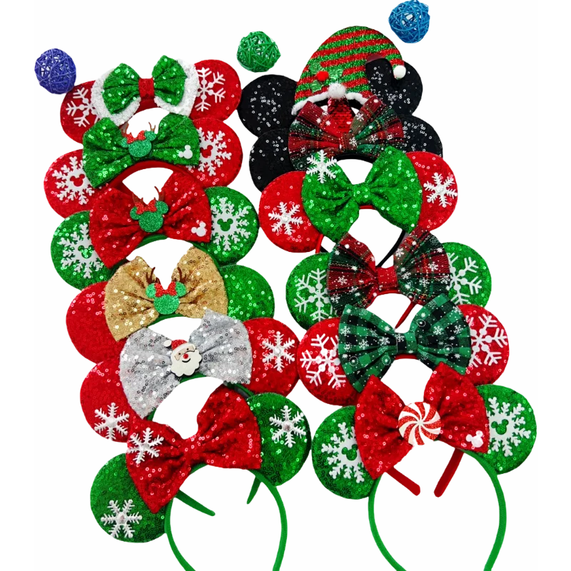 2024 Mickey Mouse Ears Headband Christmas Snowflake Festival Sequins ...