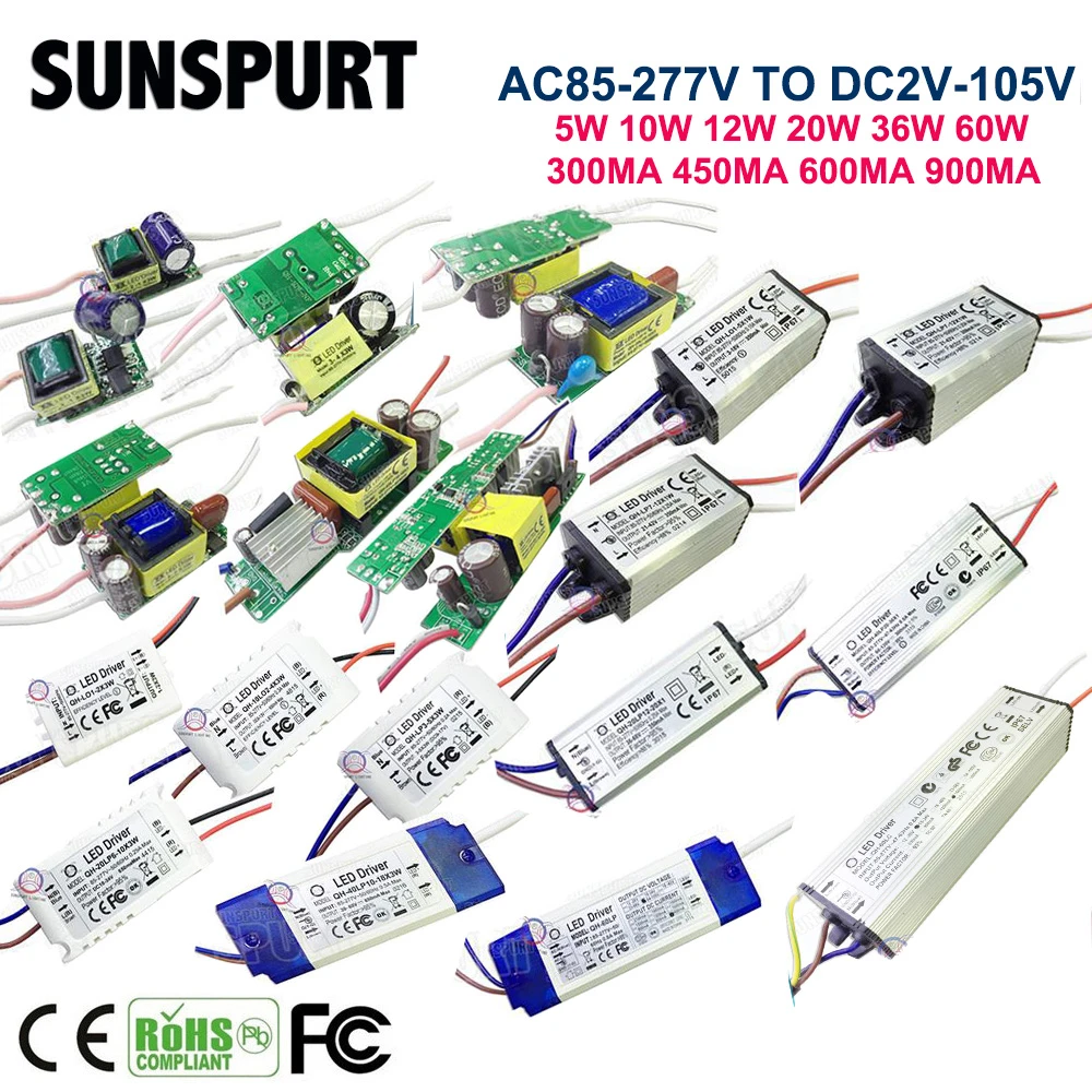 1-10pcs High Power Led Driver 300ma 450ma 600ma 900ma 5w 10w 12w 20w ...