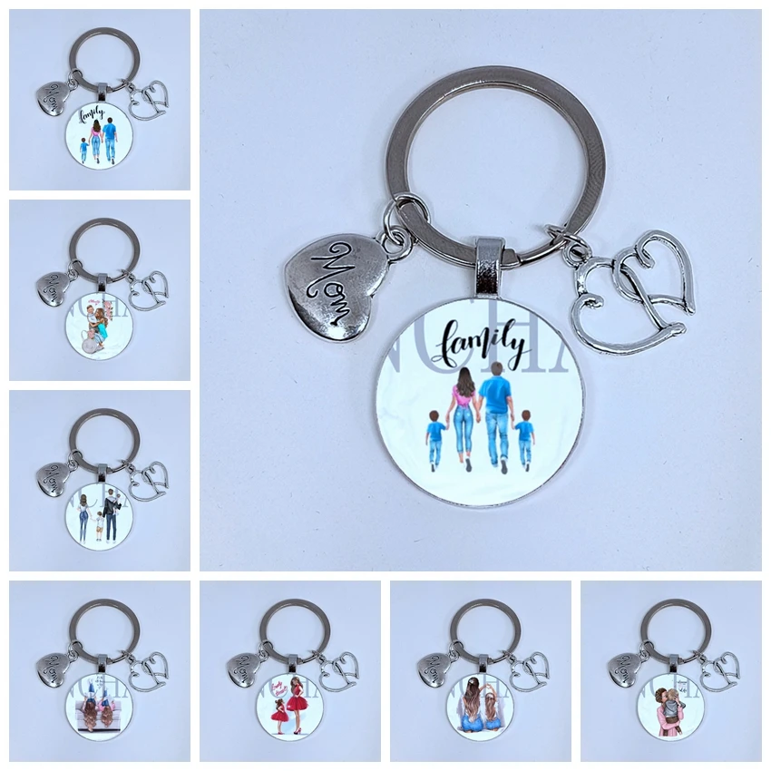 Happy Family Super Dad Mom Boy Girl Mother's Day Gift Keychain Men's ...