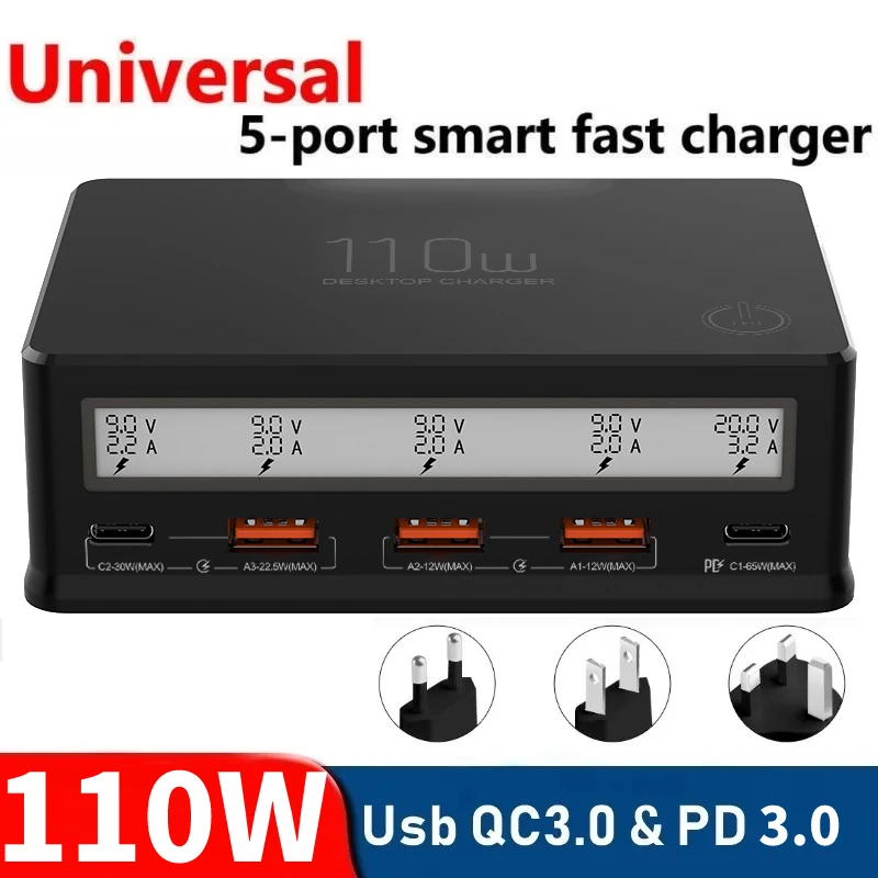 110W-PD-QC-Fast-USB-Charger-5-Ports-Smart-Charge-Station-Hub-Quick ...