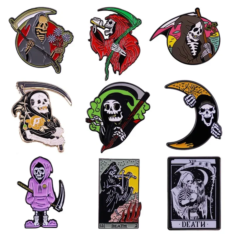 Horror-Death-Sickle-Skull-Lapel-Enamel-Pins-Terror-Movies-Figure-Metal ...