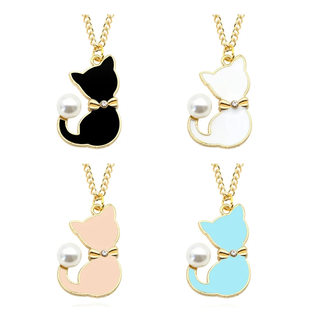 Cute-Cartoon-Cat-Kitten-Pearl-Tail-Choker-Necklace-For-Women-Girls-Neko ...