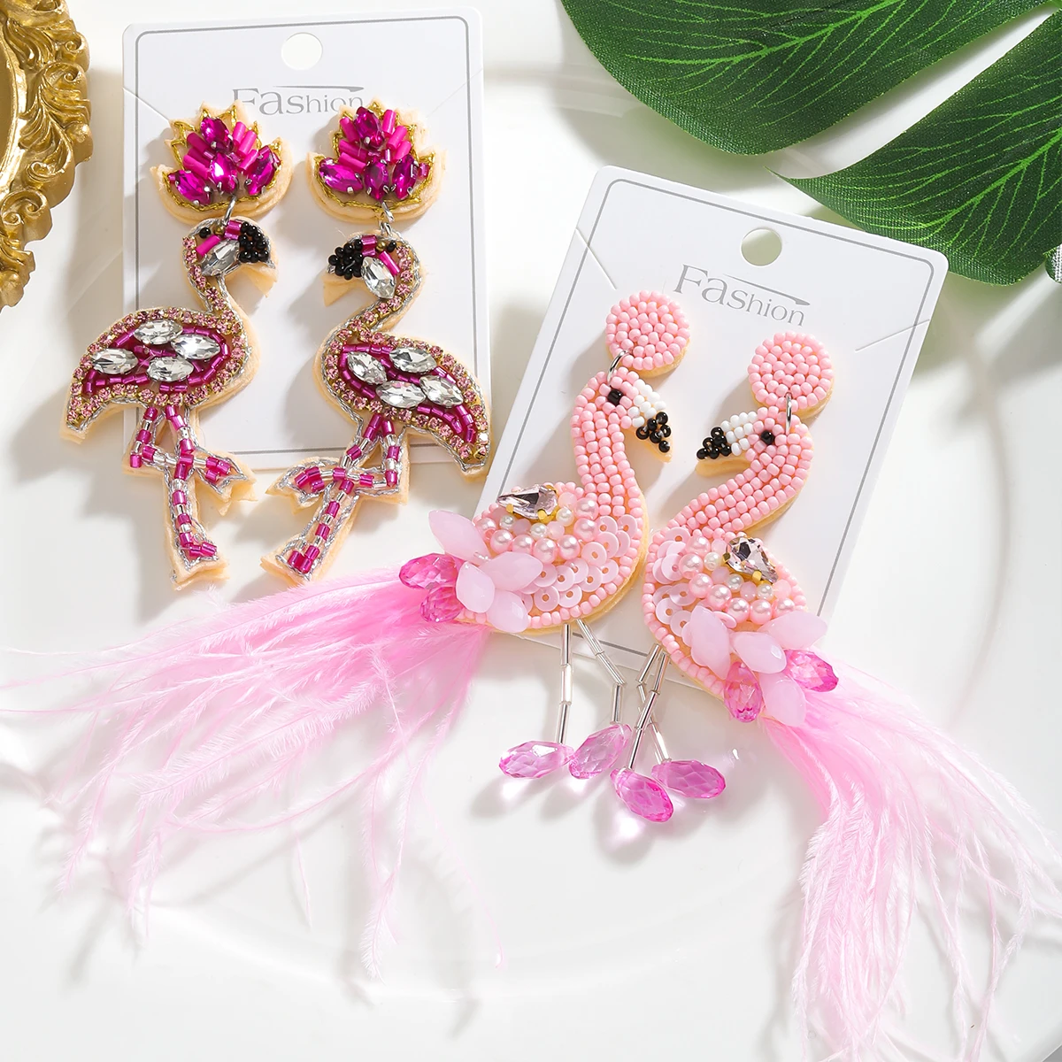 Girlgo-Trendy-Handmade-Fabric-Rhinestone-Flamingo-Earrings-Pink-Feather ...