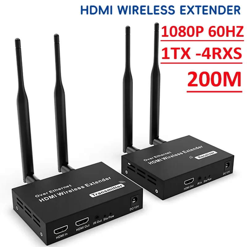 Wireless-HDMI-Sender-Empf-nger-Extender-1-TX-4-RX-200m-5-8-GHz-1080p ...