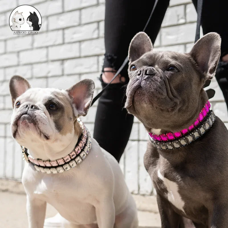 Luxury Dog Collar Rhinestone Pet Necklace PU Leather Adjustable Cat Dog ...