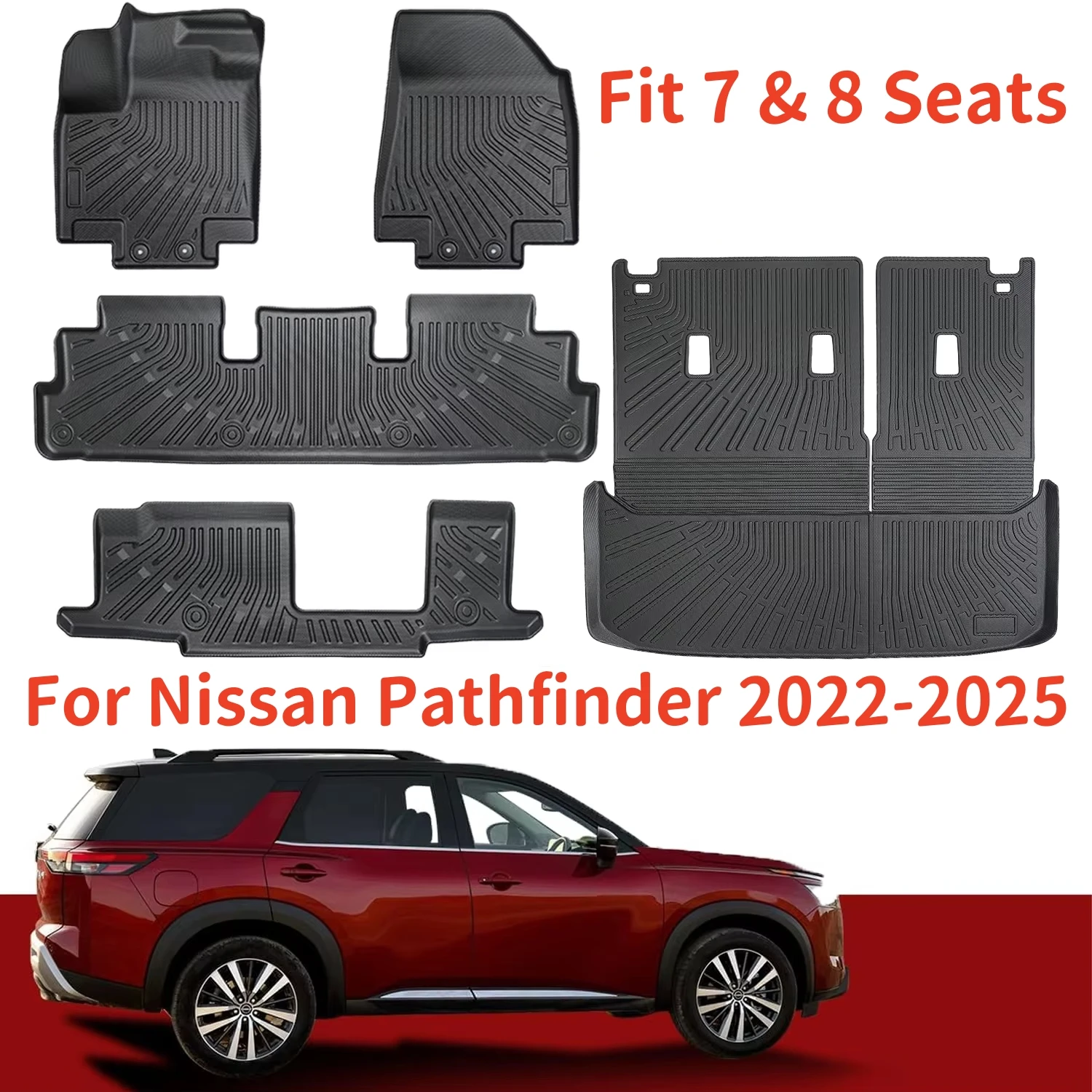 For Nissan Pathfinder 2022-2025 7/8 Seats Gas Version TPE Floor Mats ...