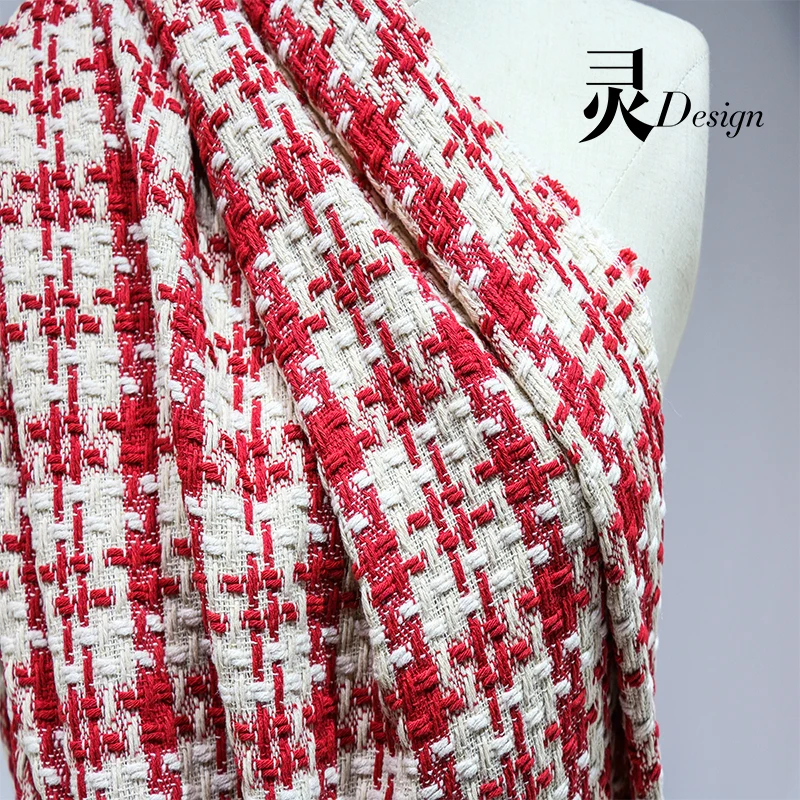 Checkered-Double-sided-Woolen-Clothing-Fabric-Retro-Style-Coarse-Spun ...