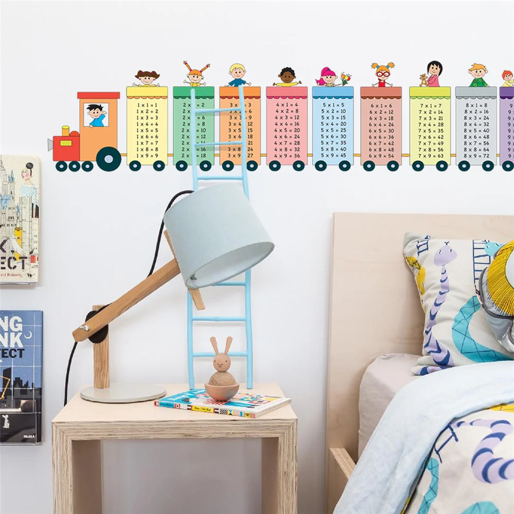 Cartoon Train Digital Multiplication Table Wall Stickers For Kids Room ...