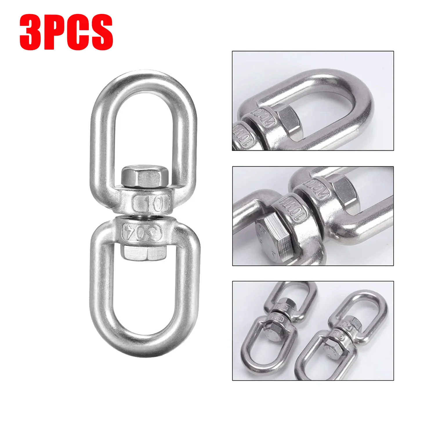1/2/3PCS M4 M5 M6 M8 M10 Stainless Steel Double Ended Swivel Eye Hook ...