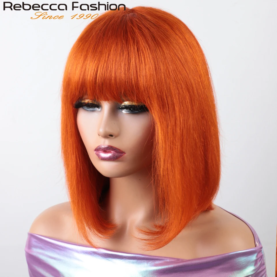 Pelucas de cabello humano liso con flequillo para mujer, pelo Remy ...