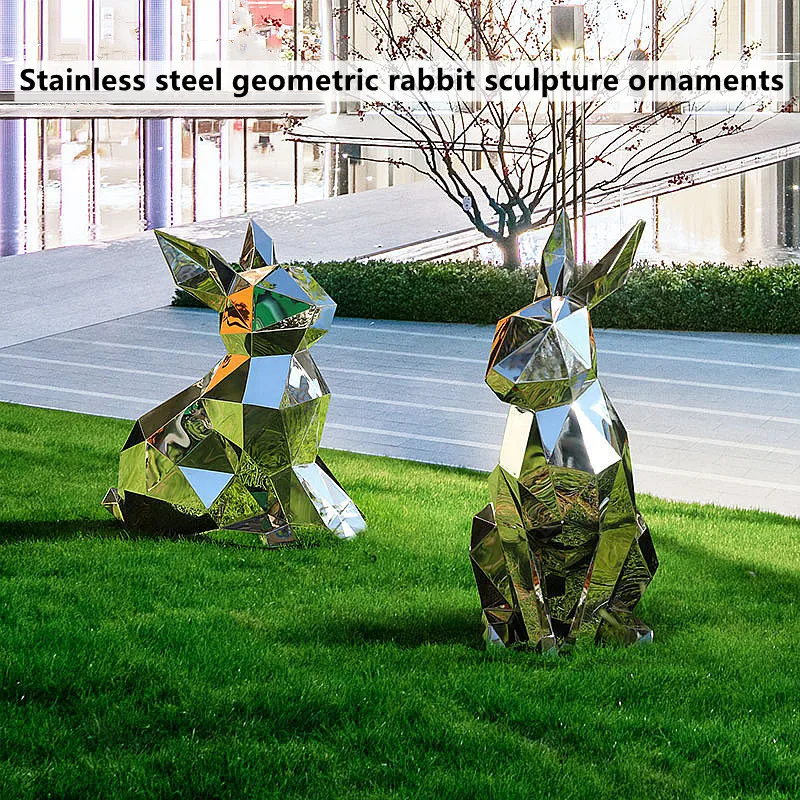Stainless Steel Geometric Rabbit Sculpture Park Mall Garden Corridor ...