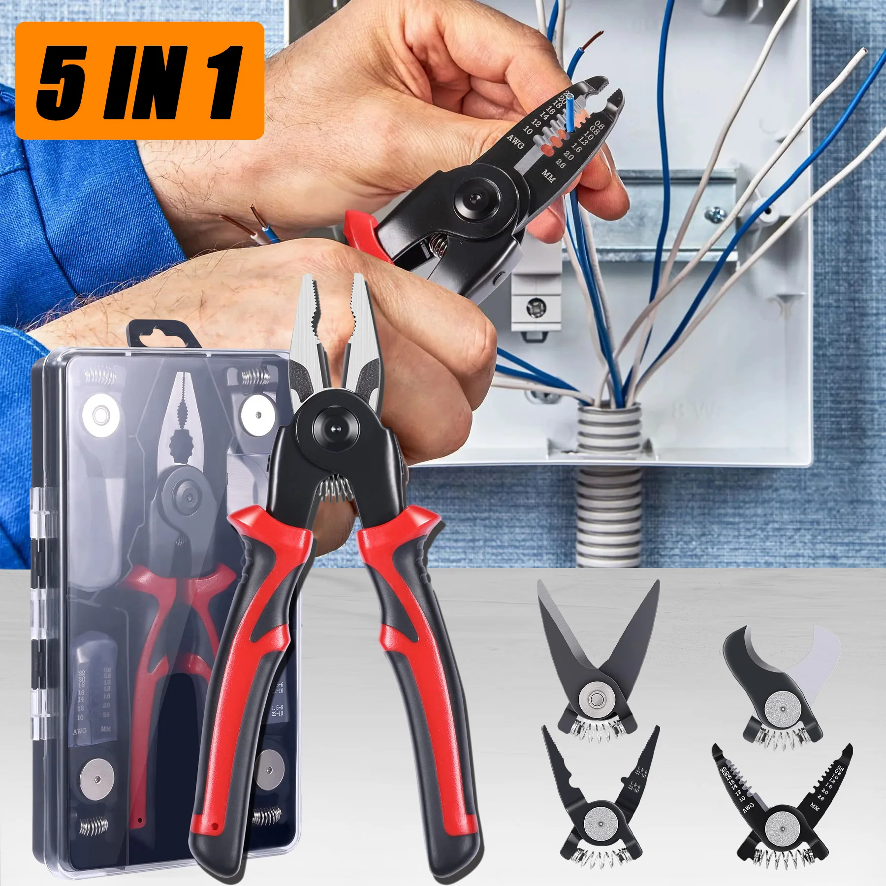 5-IN1-Multifunctional-Replaceable-Wire-Stripper-Diagonal-Pliers-Steel ...