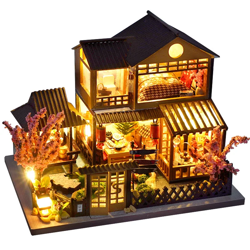 Diy-Mini-Wooden-Dollhouse-With-Furniture-Light-Kit-Doll-House-Casa ...