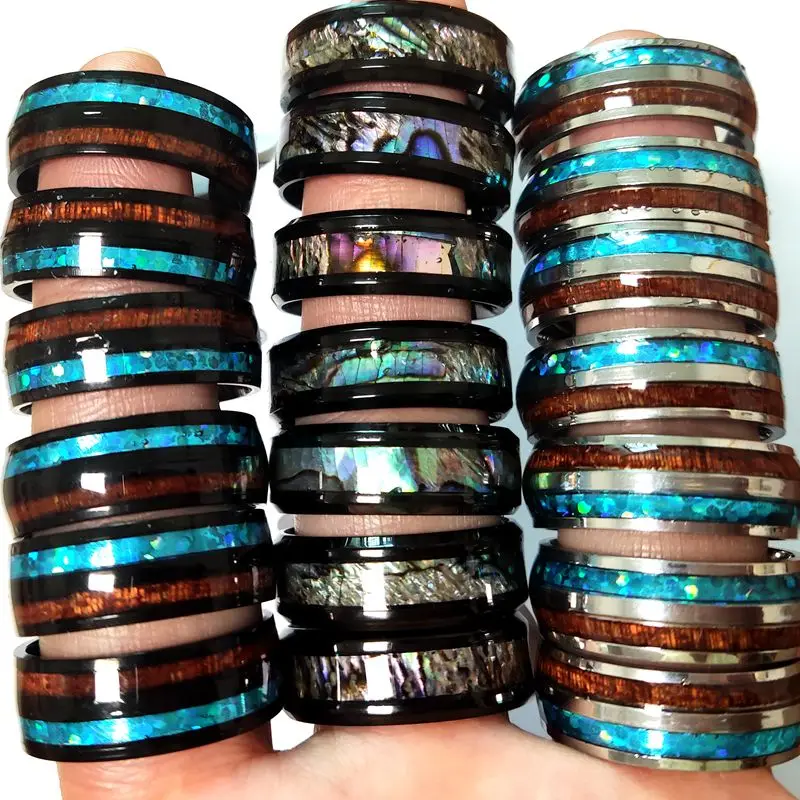 30Pcs/lot New Shiny Shell Ring Mens Fashion Retro Stainless Steel Rings ...