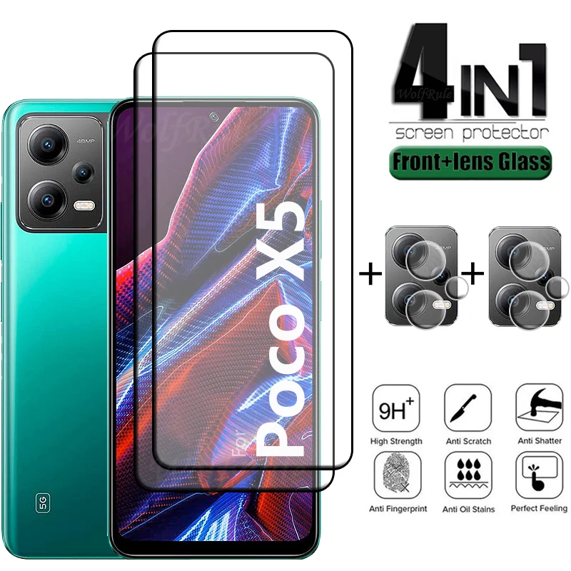 4-in-1 For Poco X5 5G Glass Xiaomi Poco X5 Tempered Glass Full Cover ...