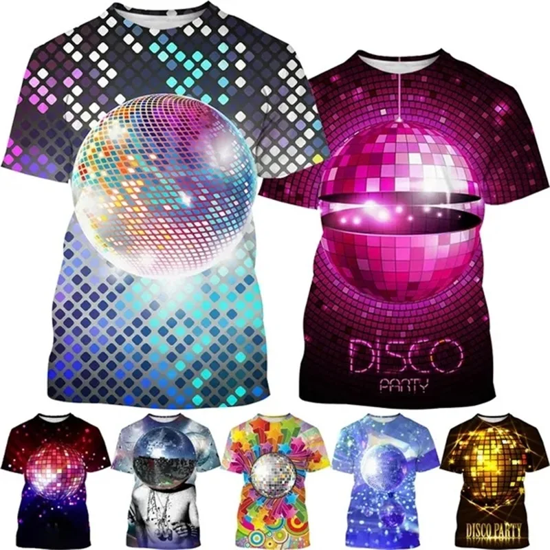 New-Party-Disco-Ball-Print-Tshirt-Short-Sleeved-O-Neck-Plus-Size-T ...