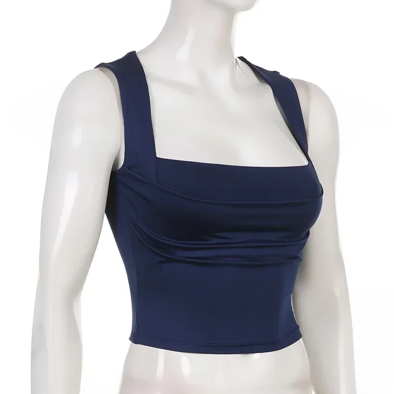 Folds Tanks for Women Solid Elegant Slim Sexy Harajuku Minimalist High ...