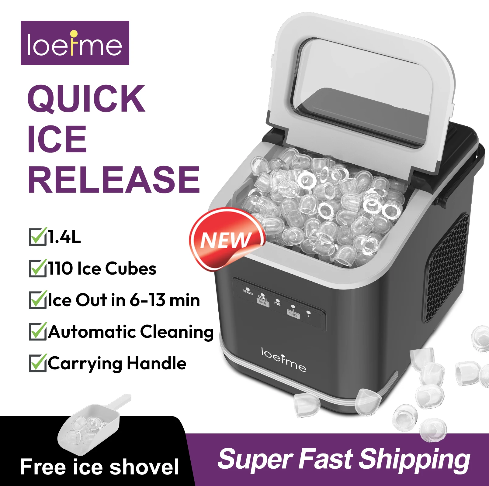 Loefme Electric Ice Maker Professional Ice Cube Maker Portable ...