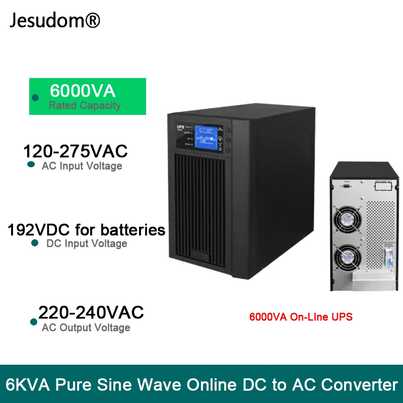 순수 사인파 온라인 DC AC UPS 외부 배터리 뱅크, 6KVA, 220 240VAC 자동, 192V 무정전 전원 공급 장치 ...