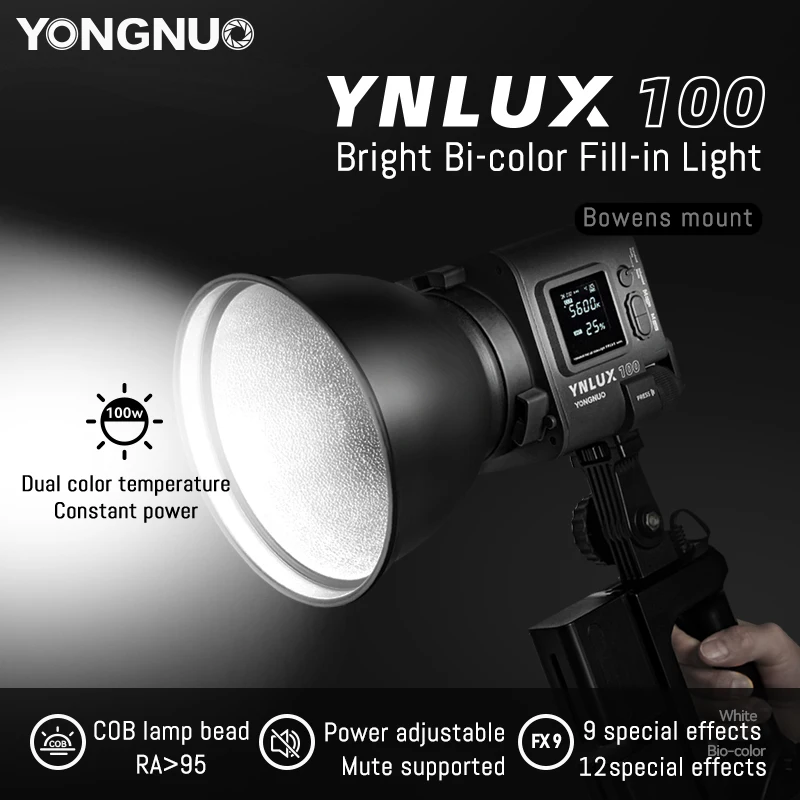 Yongnuo-YNLUX100-100W-3200K-5600K-Bowens-Mount-Handheld-Outdoor-LED ...