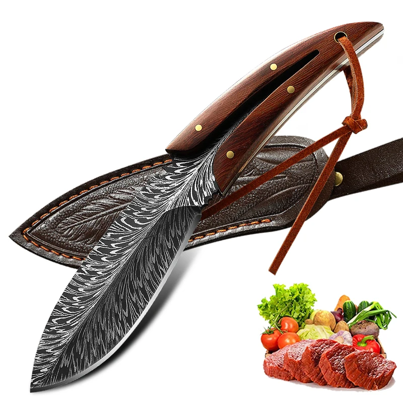 K-chenmesser-Fleisch-beil-messer-Feder-muster-messer-mit-Scheide ...