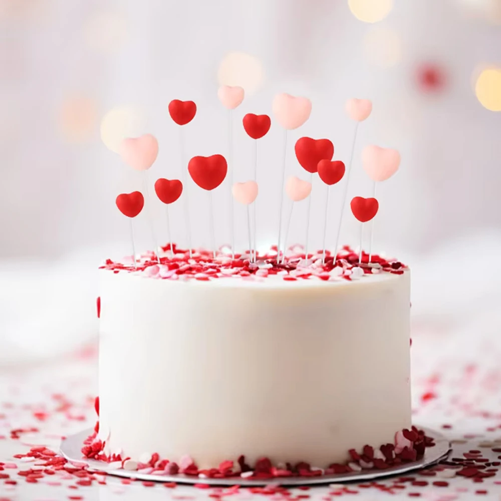 5pcs Red Pink Heart Shaped Cake Topper for Valentine's Day Wedding ...