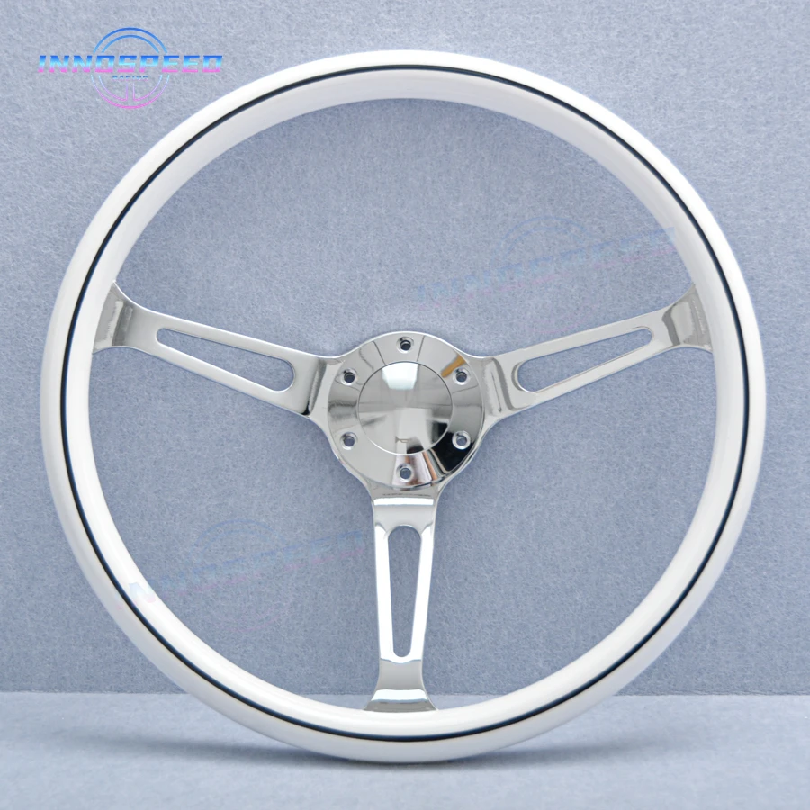 15Inch-380mm-White-ABS-JDM-Sport-Steering-Wheel-with-Chrome-Spoke-Auto ...