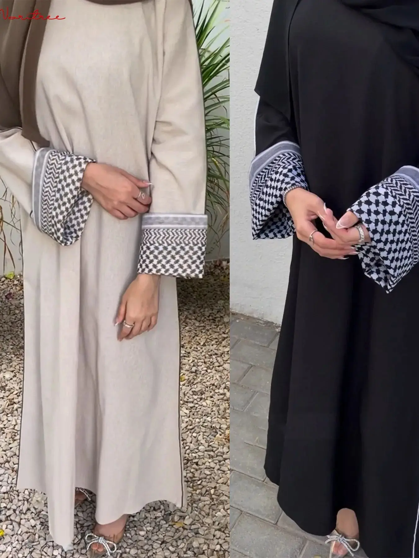 Fashion Flowers Printed Muslim Dress With Belt Robe Abaya Female Full ...