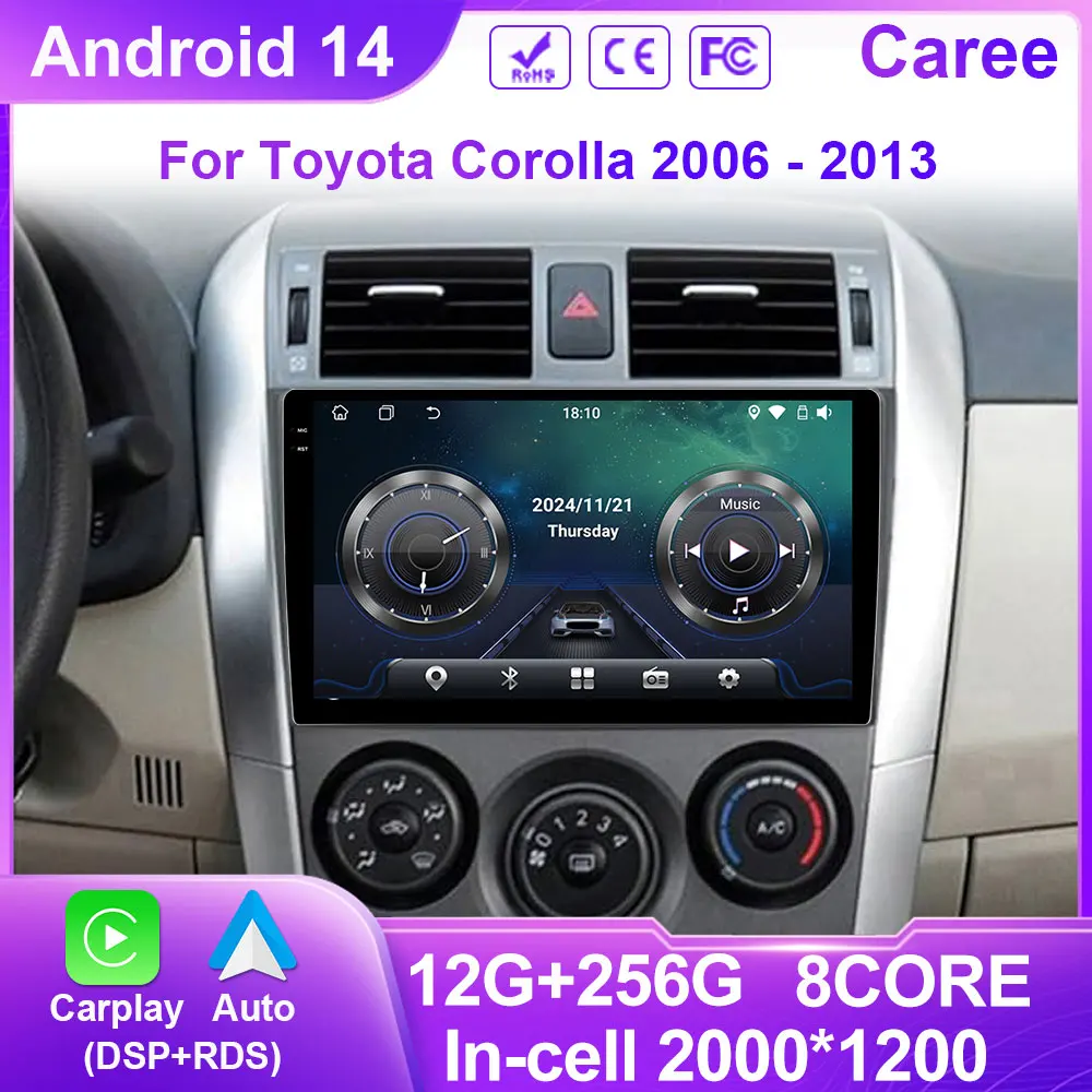 Android 14 para Toyota Corolla 2006 2007 2008 2009 2010 2012 2013 ...
