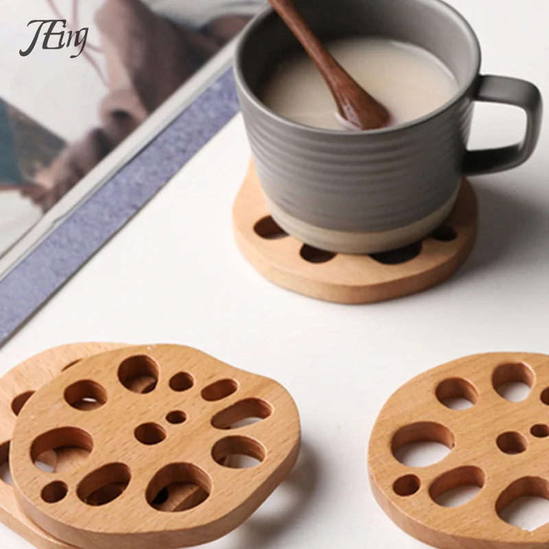 Creative-Irregular-Table-Mat-Wooden-Lotus-Root-Slice-Cup-Mat-Coasters ...