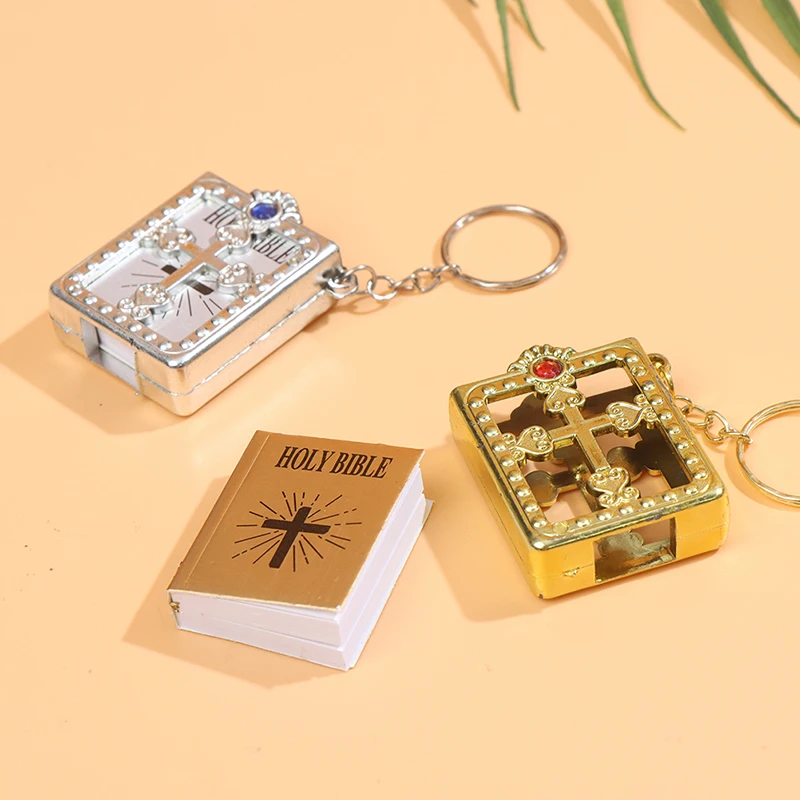 Mini-Holy-Bible-Keychain-Real-Paper-Can-Read-Religious-Christian-Cross ...
