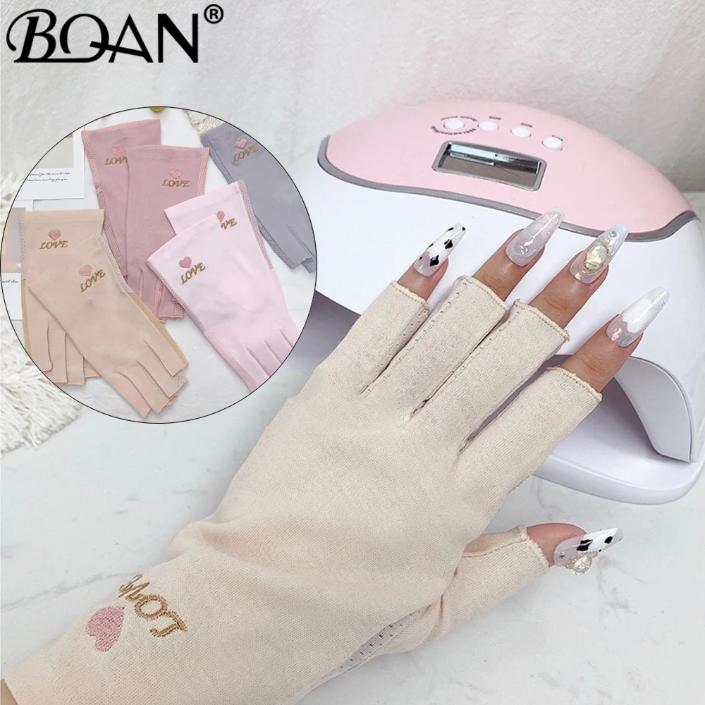 BQAN 1 Pair Anti UV Nail Gloves UV Gel Shield Glove Fingerless Manicure ...