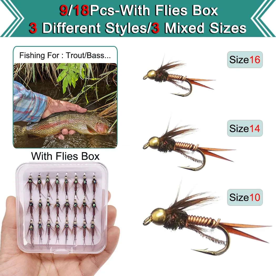 9/18Pcs/Box 3 Different Styles Dry Flies Nymph Box Set Fly Fishing ...