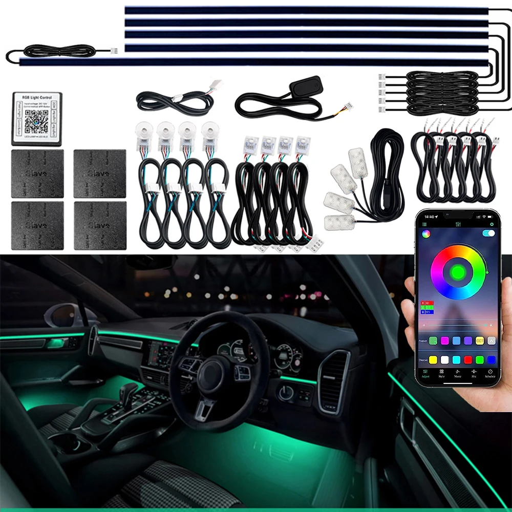 Universal-LED-Car-Ambient-Light-RGB-64-Color-Acrylic-Backlight-Guide ...