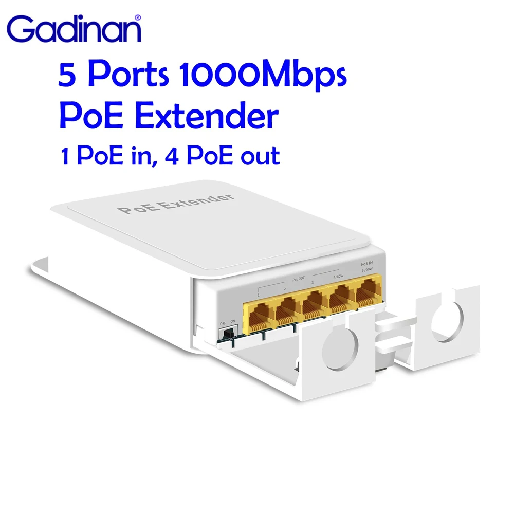 Gadinan-PoE-Extender-5-Ports-Gigabit-1000Mbps-Waterproof-POE-Repeater ...