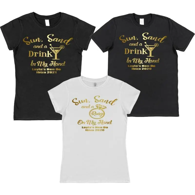 Personalised Hen Do Holiday T Shirt Gold Bride Date Place Matching ...