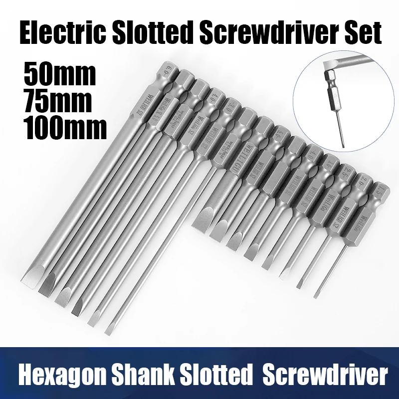 50mm-75mm-100mm-Electric-Slotted-Screwdriver-Set-1-5-6mm-Magnetic-Flat ...
