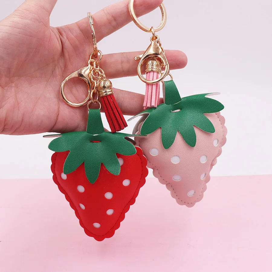 Leather Strawberry Keychain Creative Fruit Waterproof PU Material Small ...