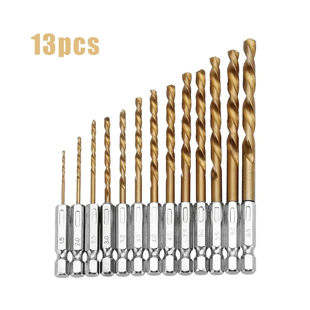 13~20Pcs 1/4" 6.35mm Hex Shank 1.5-6.5mm Drill Bits High Speed Steel ...