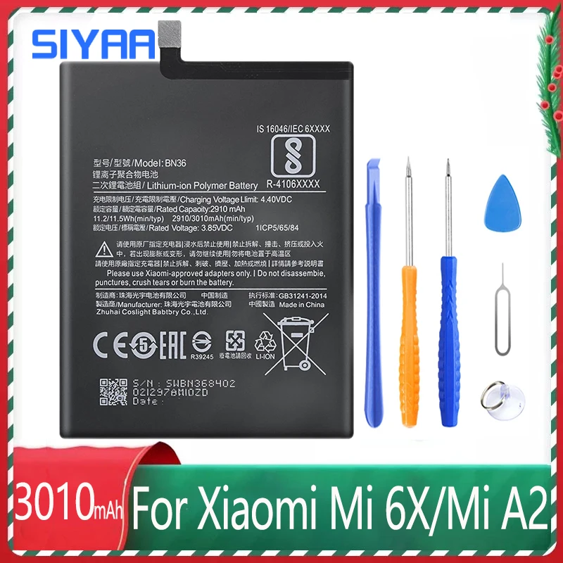 SIYAA batería Original BN36 para Xiaomi Mi6X Mi 6X MiA2 Mi A2, batería ...