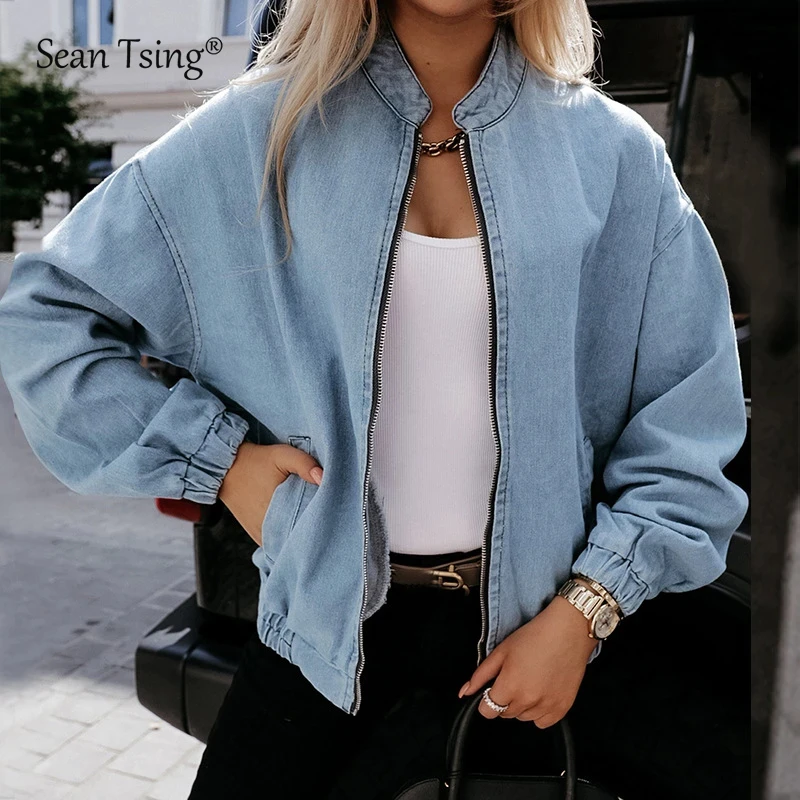 Fashion Denim Jackets Women Long Sleeve Washed Casual Loose Cowboys ...