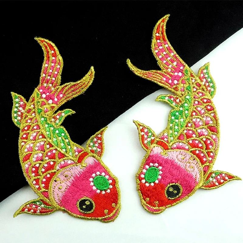 1 Pair Embroidery Pink Fish Patch Clothing Repair Sew On Bag Dress ...