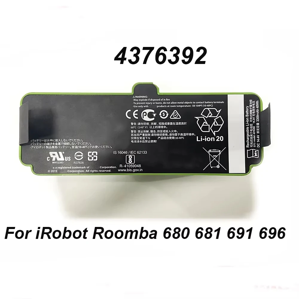 4376392 3300mAh 14.4V 48Wh Battery For iRobot Roomba 615 640 652 665 ...