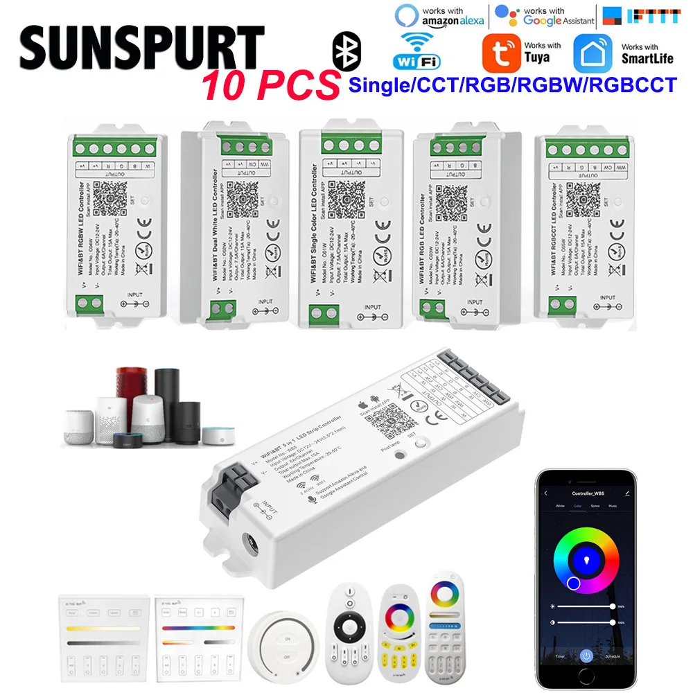 Controlador LED 5 en 1 con WiFi, Control de voz Tuya, Alexa, Google ...