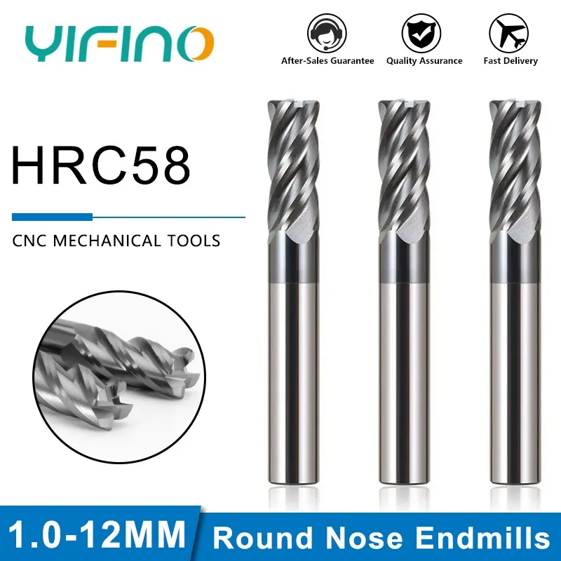 YIFINO-4-Flute-Tungsten-elik-karb-r-siyah-Nano-kaplama-HRC58-yuvarlak ...