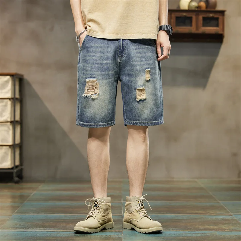 Men-s-Short-Jeans-Casual-Trousers-Versatile-Straight-Loose-Wide-leg ...