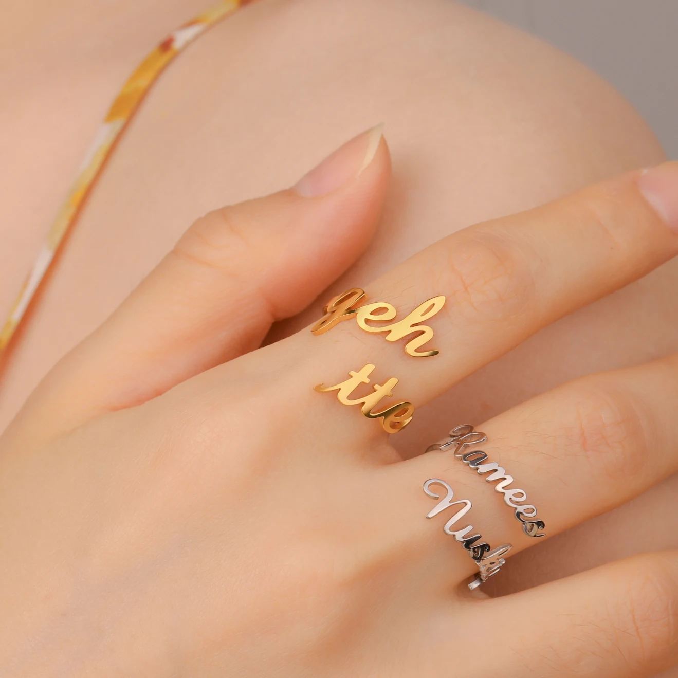 Teamer-Personalised-Custom-Double-Name-Rings-Stainless-Steel-Open ...