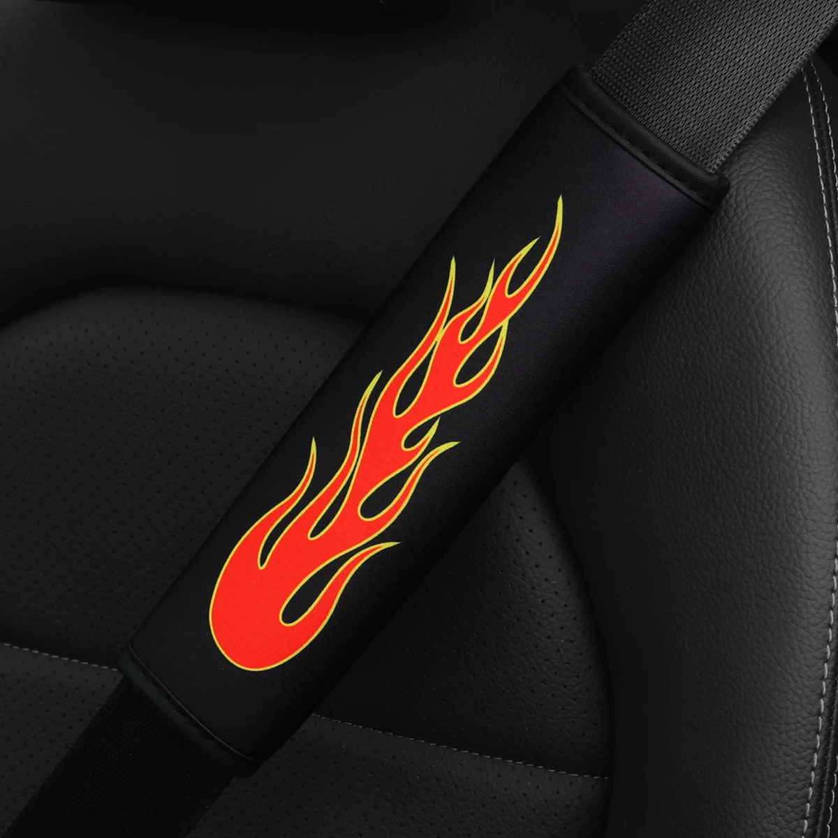 1-red-yellow-flame-cloth-printed-car-supplies-seat-belt-shoulder-cover ...