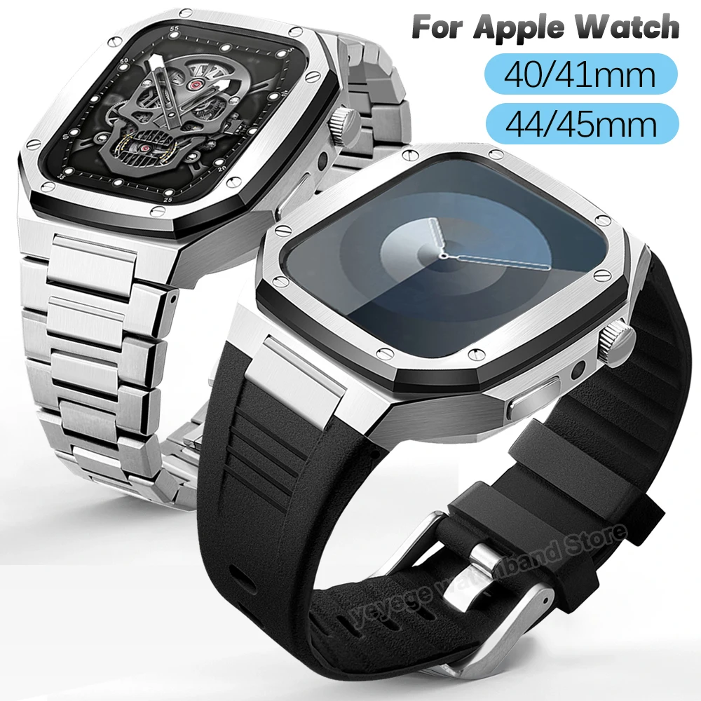 Luxury-Mod-Kit-Stainless-Steel-Strap-Case-for-Apple-Watch-Band-9-8-7-6 ...